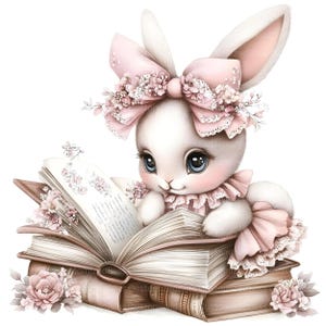 Bunny Clipart, Reading Book Clipart, 15 High Quality JPG, Reading ...