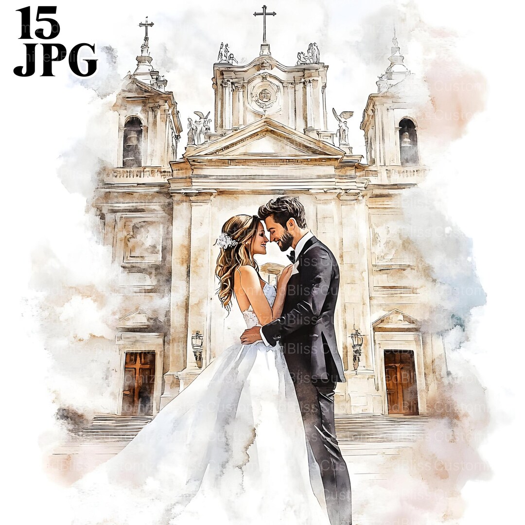 15 Wedding Couple Clipart, Wedding Church, Wedding Clipart, Watercolor ...