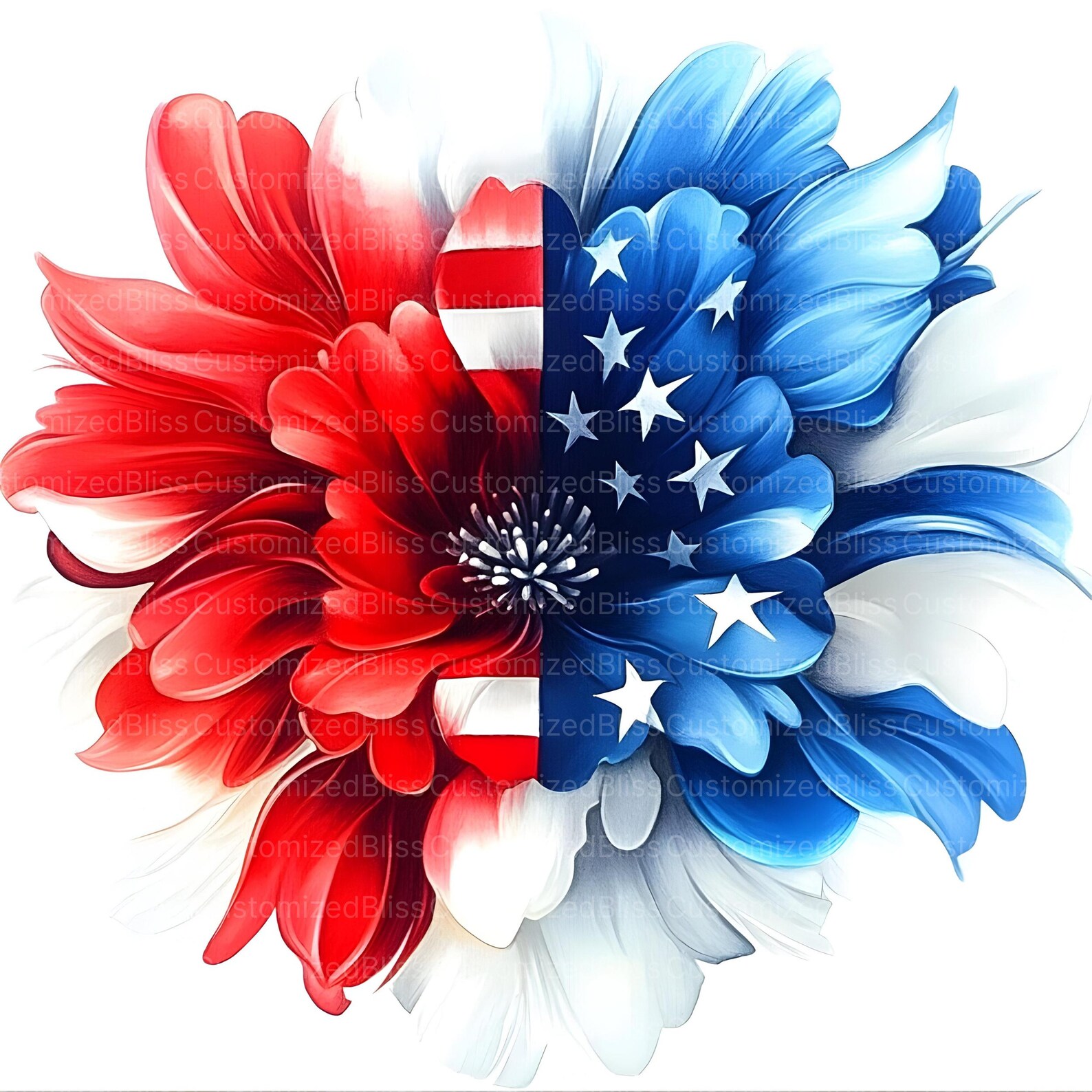4th of July Flower Clipart, Patriotic Flower Clipart Bundle ...