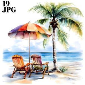 19 Watercolor Tropical Beach Clipart, Beach Clip Art, Vacation Scenery ...
