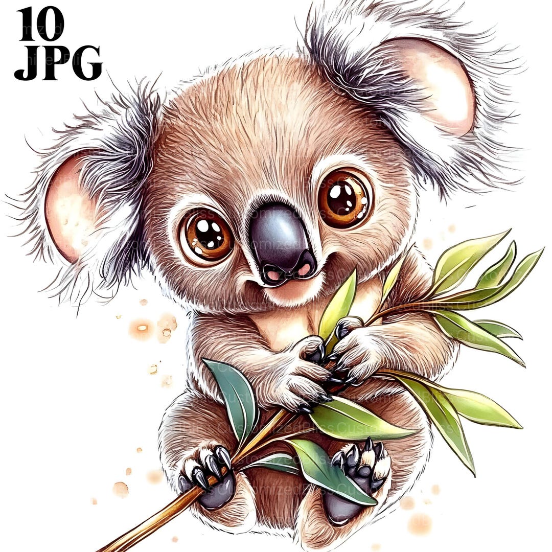 10 Cute Koala Clipart Bundle, Watercolor Koala, Cute Koala Bear, High ...