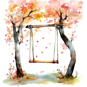 Spring Tree Swing Clipart Bundle, 20 High Quality Watercolor JPG ...