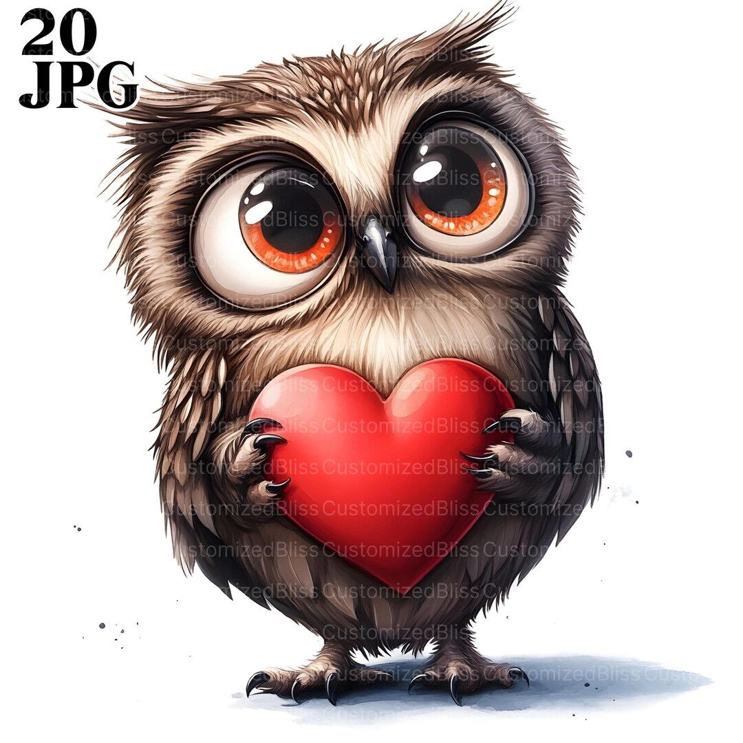 20 Valentine Owl Clipart Bundle, Heart Clipart, Romantic Clipart, Love ...