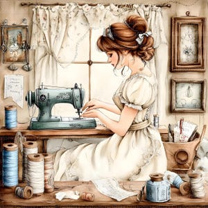 Vintage Sewing Room Clip Art, 20 High Quality Jpgs, Watercolor Clipart ...