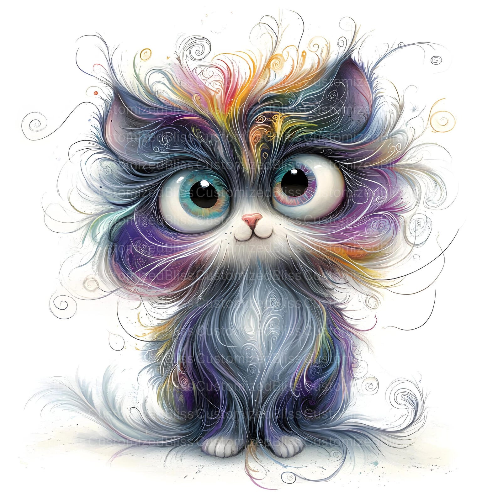 Frazzled Cat Clip Art, 20 High Quality Jpgs, Funny Cat, Watercolor ...