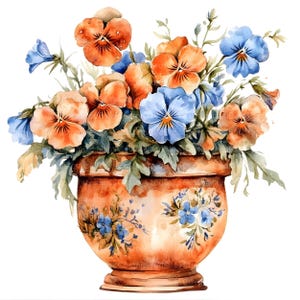 Spring Flowers in Pot Clipart Bundle, 20 High Quality Watercolor JPG ...