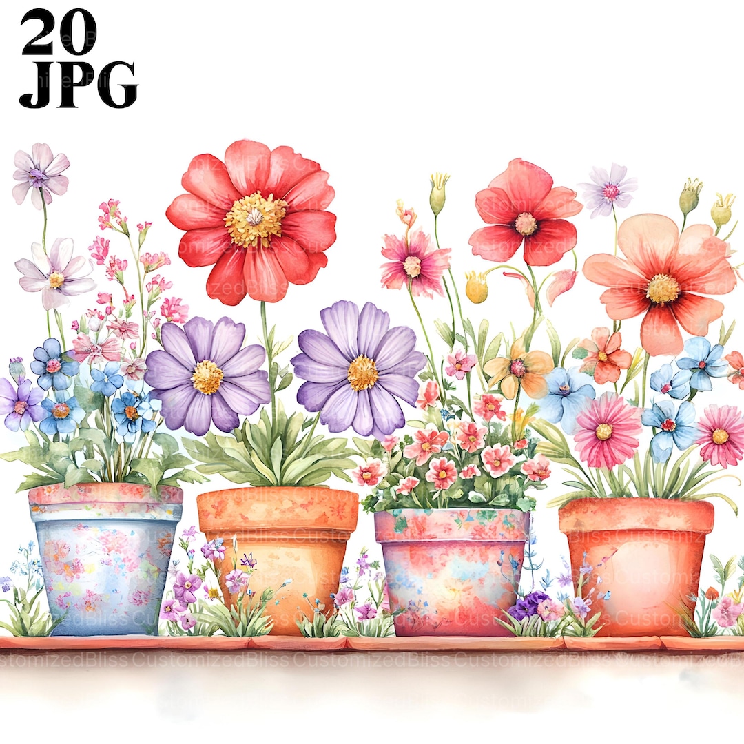 20 Cute Whimsical Flower Clipart, Row of Flowers Clipart, High Quality ...