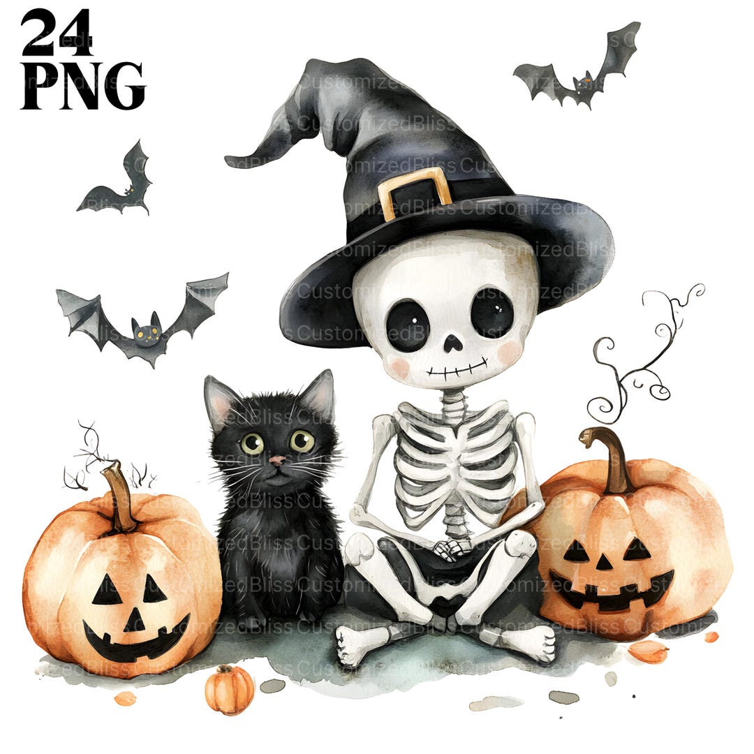 Cute Halloween Skeletons Clipart Bundle, Halloween Clipart, Cute ...