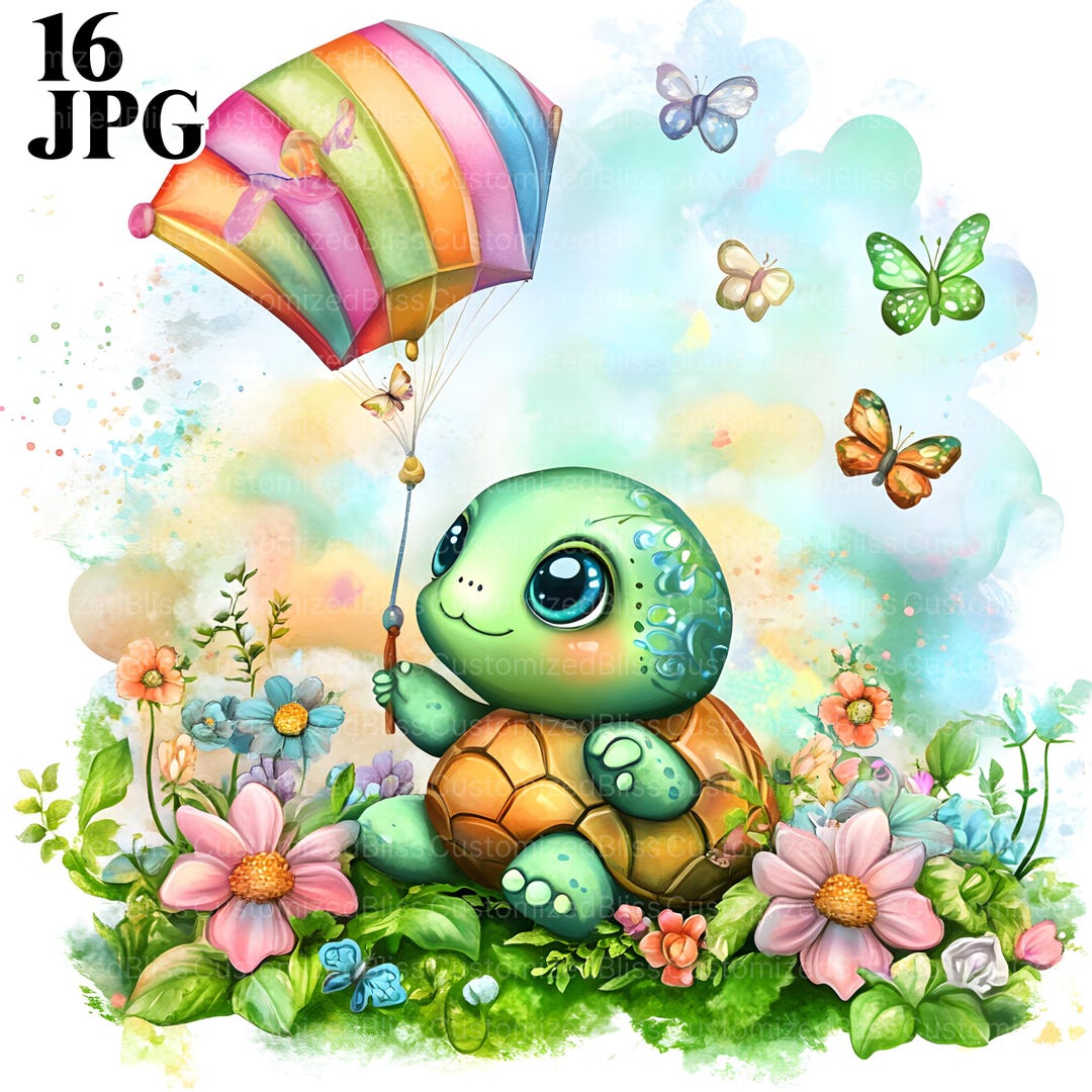 16 Cute Spring Turtles Clipart, Sea Turtle, Kite Clipart, Cute Animals ...