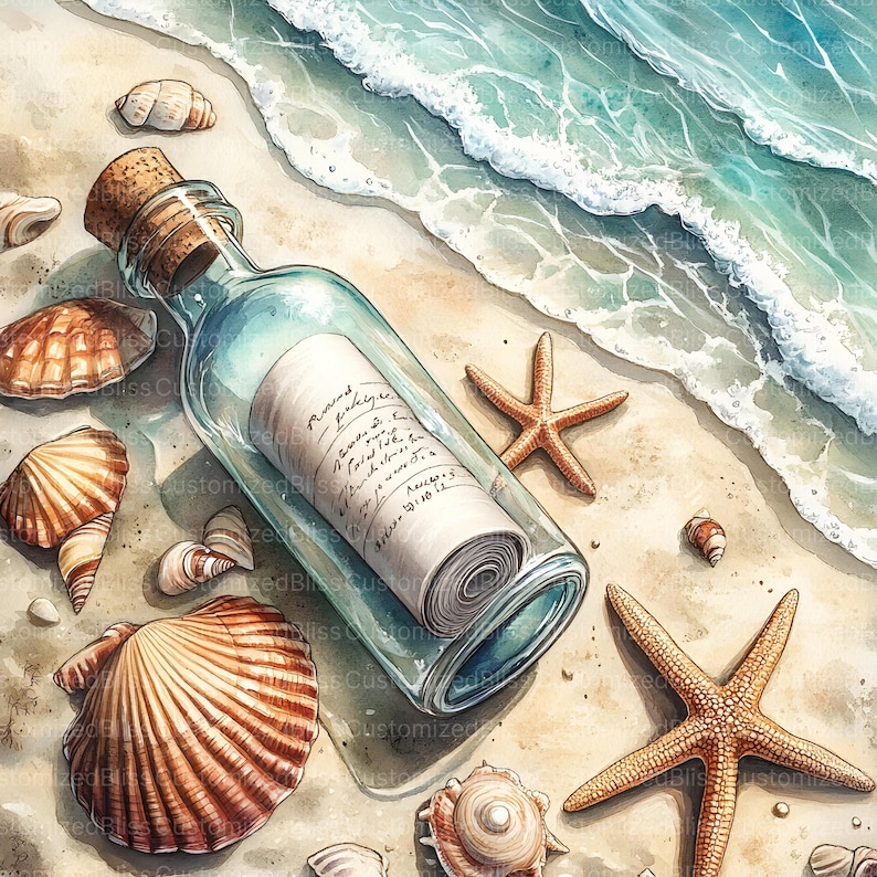 Note in A Bottle Clip Art Bundle, 16 High Res Watercolor Jpgs Junk ...