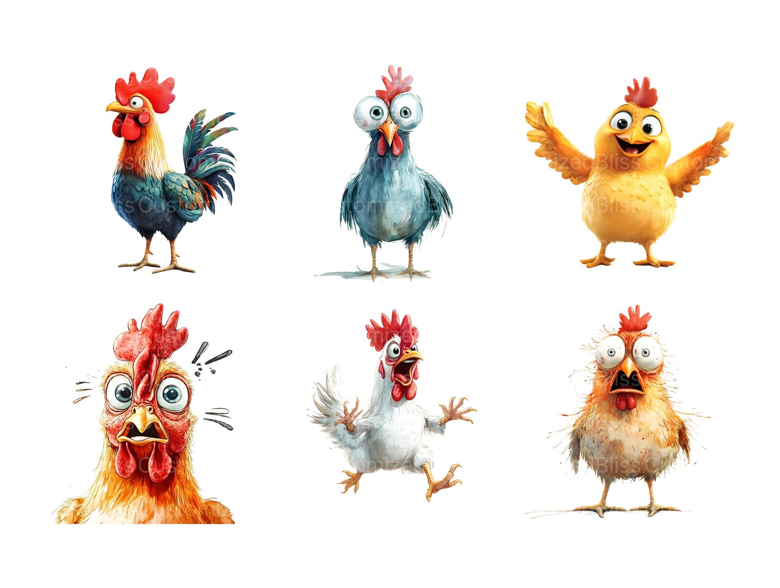 Quirky Chicken Clipart Bundle, Chicken PNG, Cute Chicken, Adorable ...