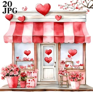 Cute Romantic Valentine's Day Shop Clipart Bundle, 20 High Quality ...