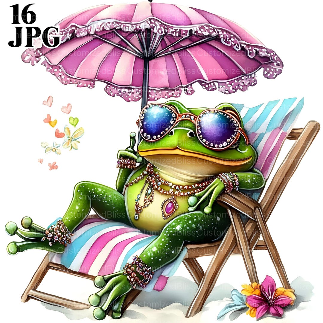16 Frog Clipart, Beach Clipart, Summer Pool Umbrella, High Quality Jpgs ...