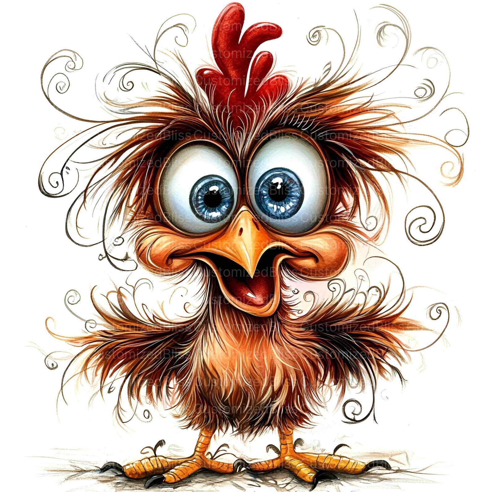 11 Funny Crazy Chicken, Quirky Cartoon Rooster Clipart, Quirky Rooster ...