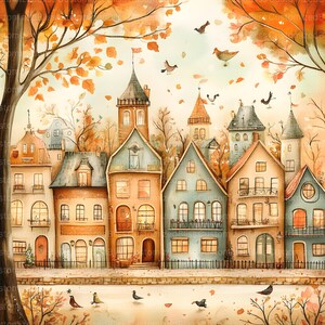Whimsical Autumn City Clip Art, 20 High Quality Jpgs, Watercolor ...