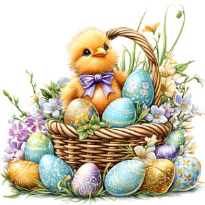 20 Easter Baskets, Chick Clipart, Easter Chicken, Easter Clipart ...