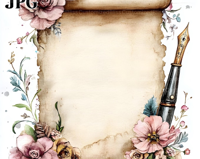 12 Antique Flower Scroll Clipart Bundle, Printable Watercolor Vintage ...