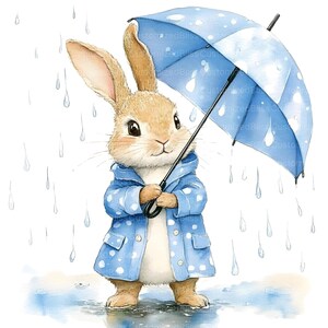 19 Bunny Rainy Clipart, Bunny With Umbrella, Bunny Clipart, Watercolor ...