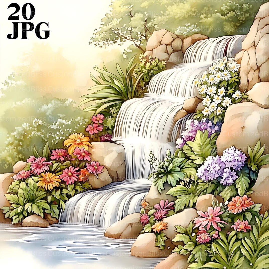 20 Garden Waterfall Clip Art, Waterfall Clipart, Garden Clipart, Garden ...