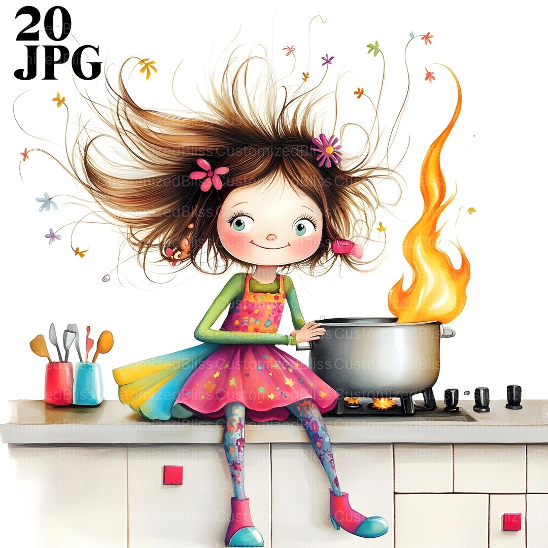 Quirky Weird Kitchen Clipart, 20 High Res Watercolor Jpgs Junk ...