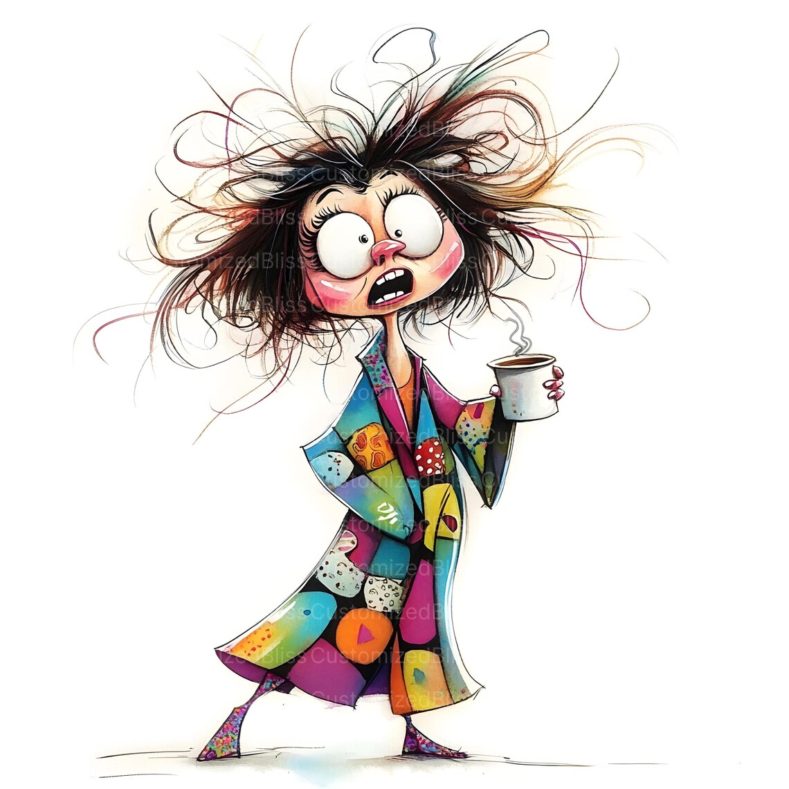 Whimsical Grumpy Coffee Clipart, 20 High Res Watercolor Jpgs Junk ...