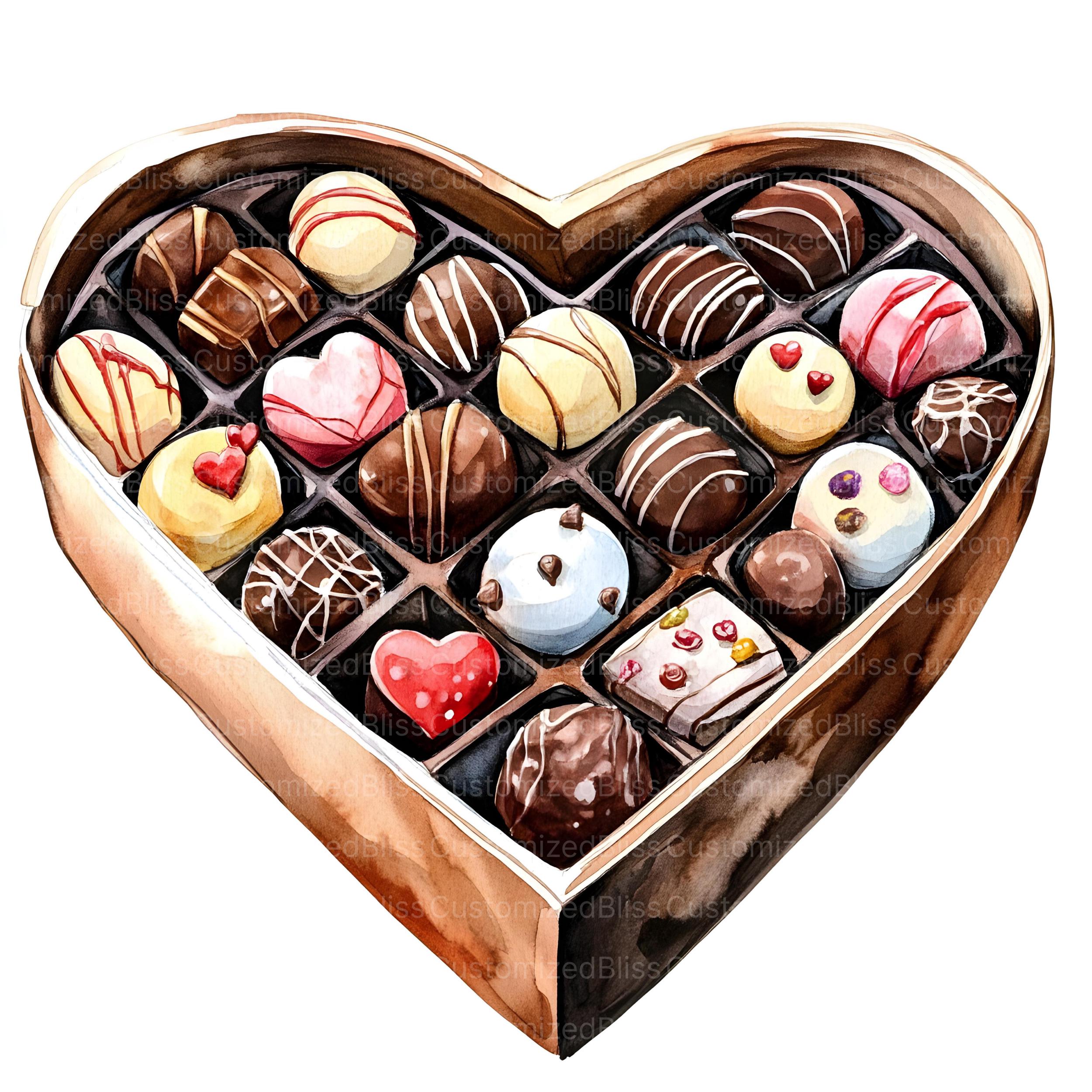 Heart Shaped Box of Chocolates Clipart Bundle, 20 High Quality Jpgs ...