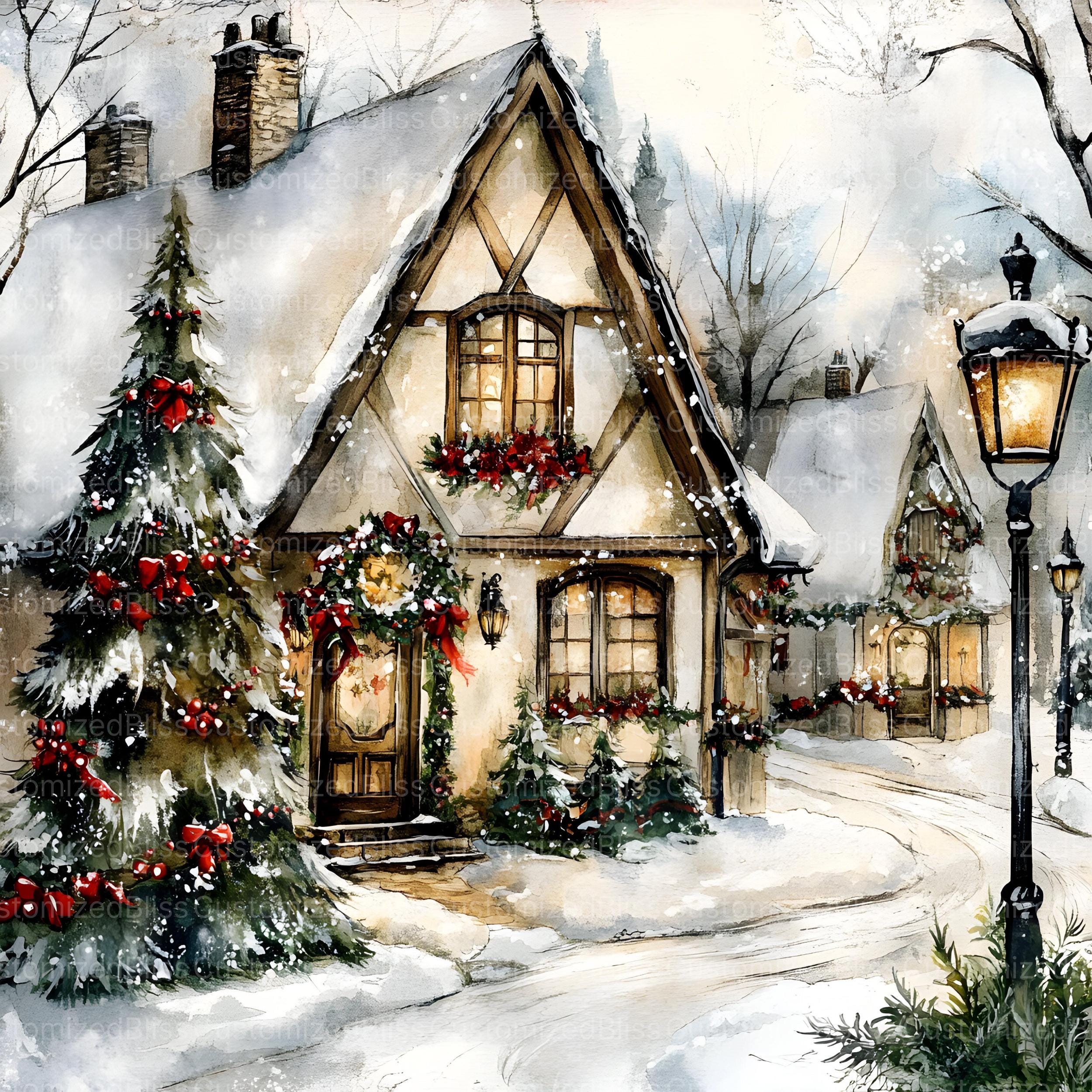 Vintage Snowy Christmas Home Scenery Clipart Bundle, 19 High Quality ...