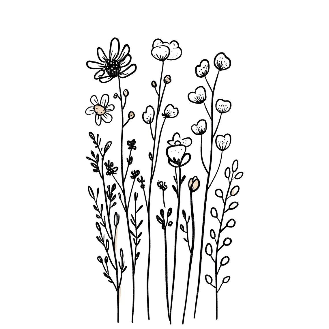 18 Doodle Wildflowers Clipart, Hand Drawn Flowers, Doodle Clipart ...