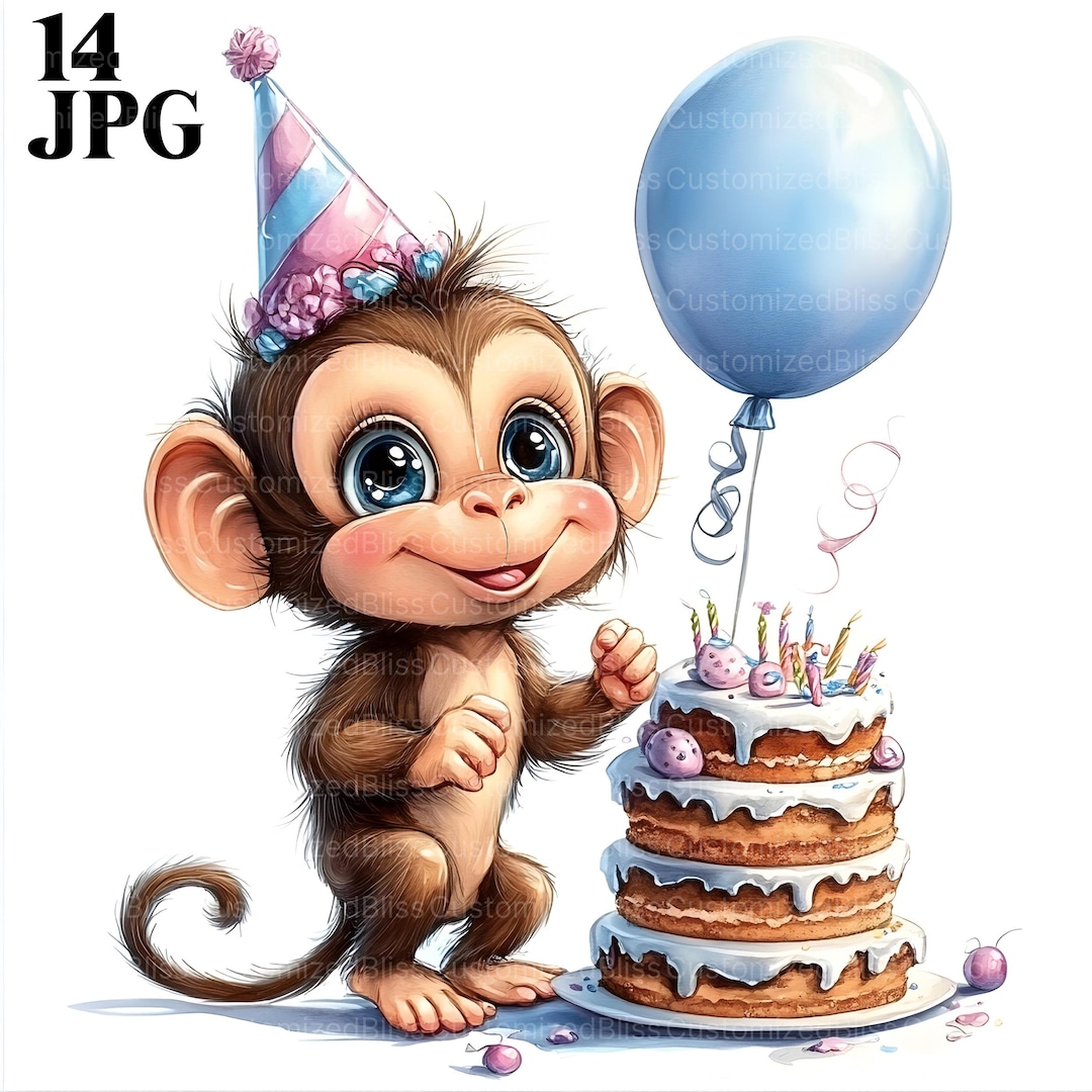 14 Cute Monkey Clipart, Birthday Monkey, Safari Birthday, Safari Party ...