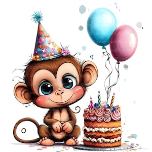 14 Cute Monkey Clipart, Birthday Monkey, Safari Birthday, Safari Party ...