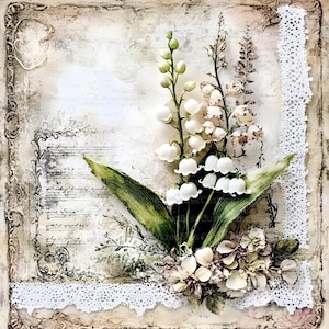 15 Lily of the Valley and Lace Papers, Digital Paper Pack, Floral Junk ...