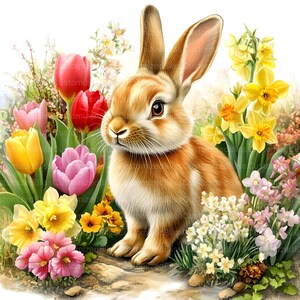 20 Spring Rabbit Clipart, Bunny Clipart, Spring Clipart, Flower Clipart ...