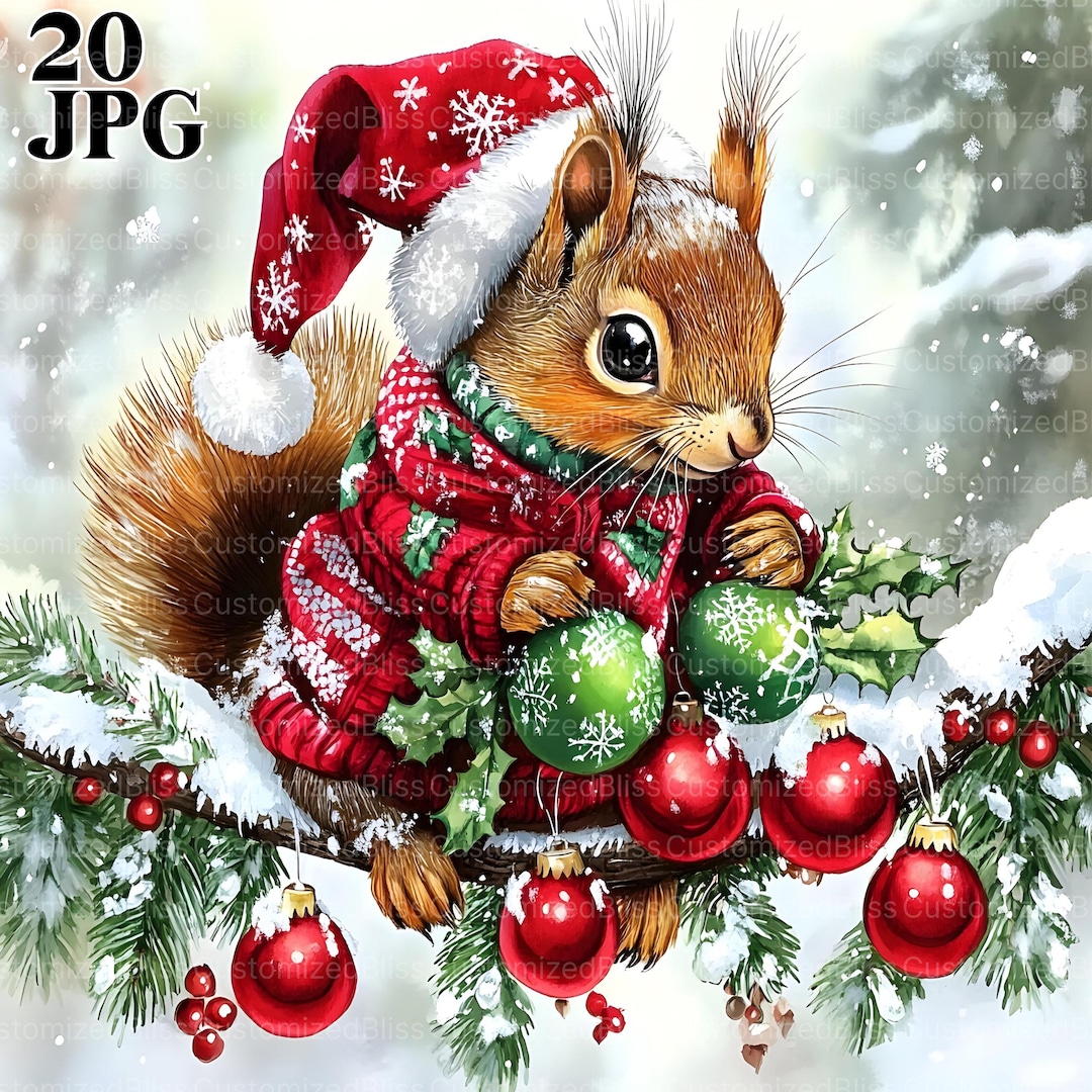 20 Christmas Squirrel Clipart, Festive Squirrel, Winter Squirrel, Winter Clipart, High Quality ...