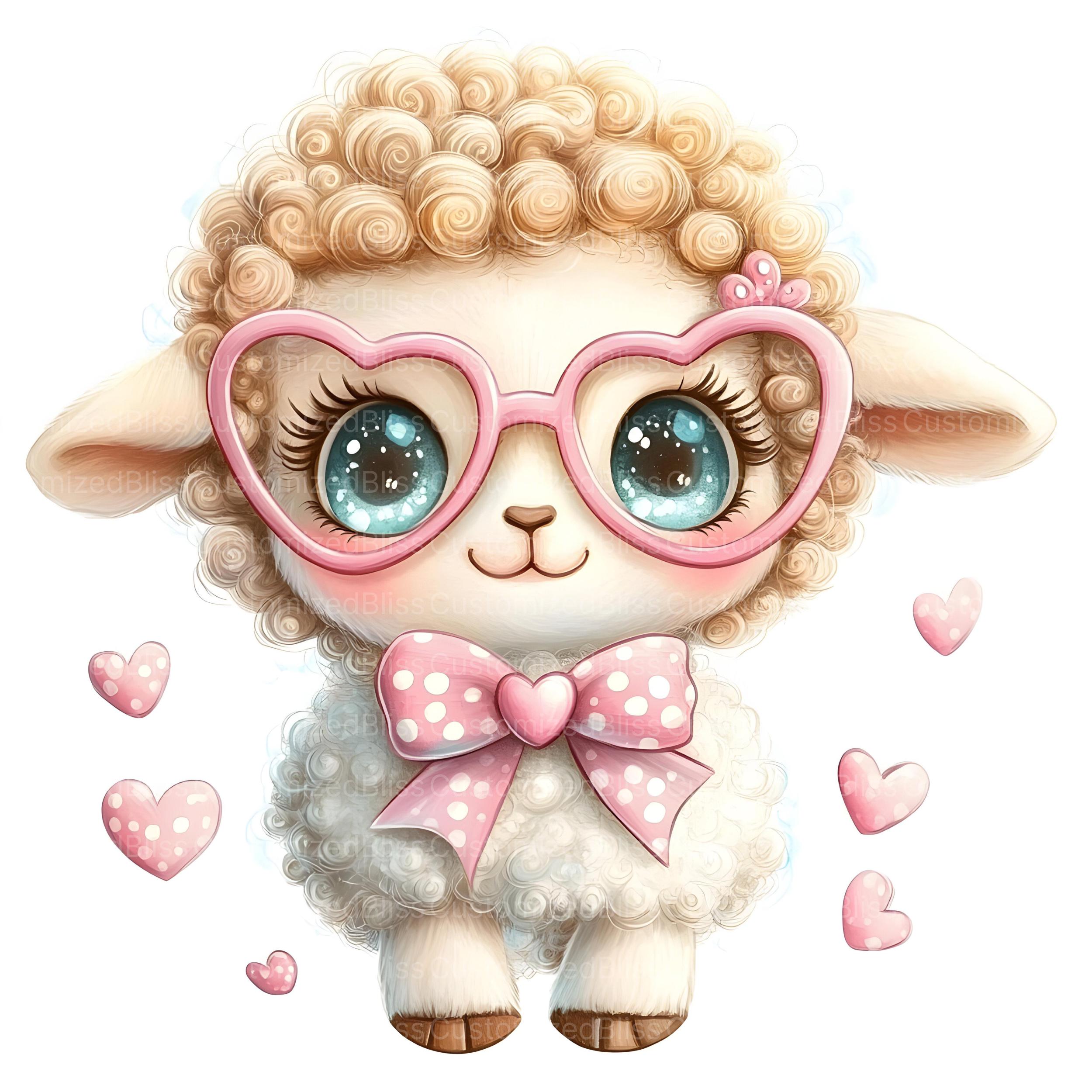 16 Lamb Clipart, Funny Sheep Glasses Spring Easter Card Making, Baby ...