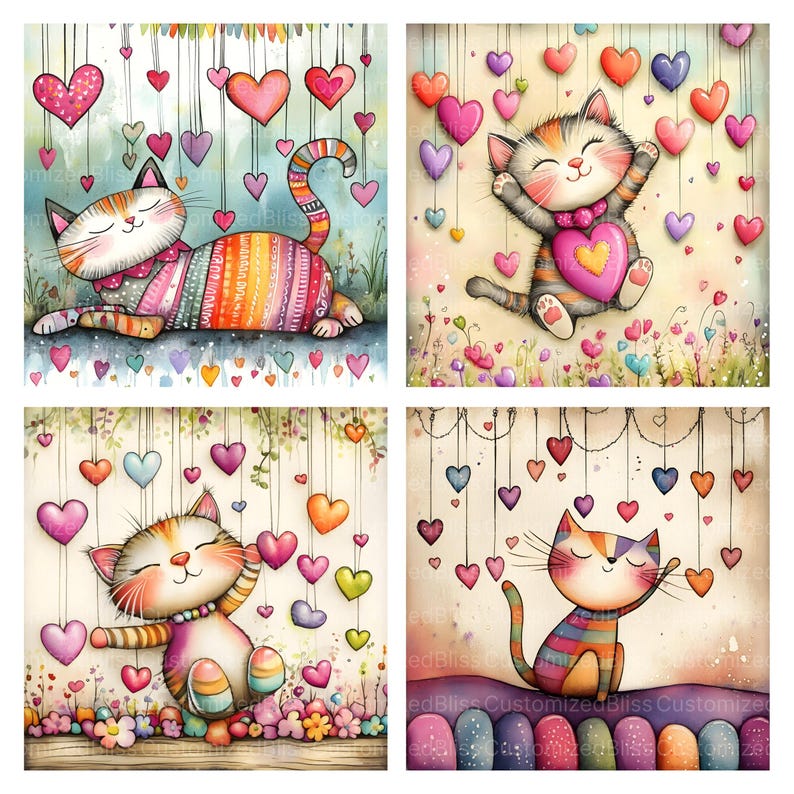 In Love With Cats Clip Art, 15 High Res Watercolor Jpgs for Junk ...