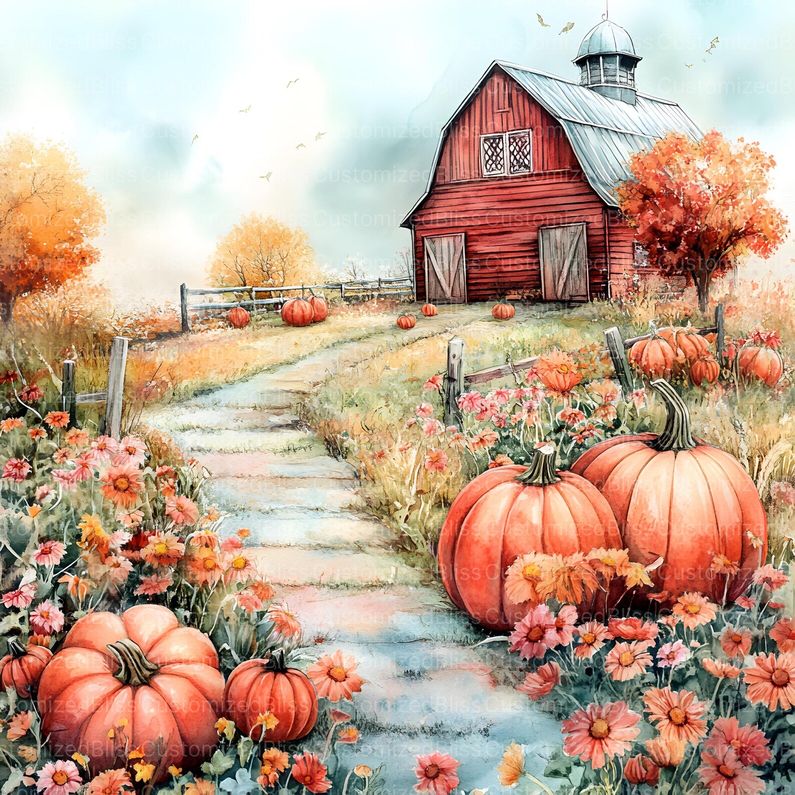 Pumpkin Patch Clip Art, 20 High Quality Jpgs, Watercolor Clipart, Junk ...