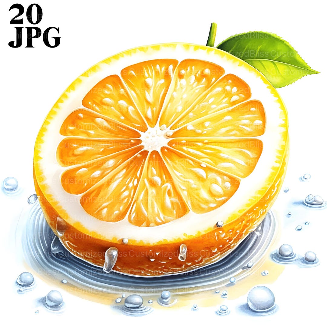 20 Lemon Slice Clipart, Fresh Lemon Clipart, Citrus Fruit, Watercolor ...