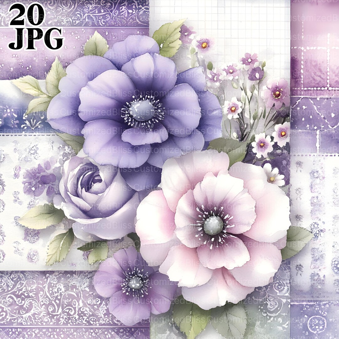 20 Purple Calico Paper Clip Art, Flower Clipart, Floral Clipart ...