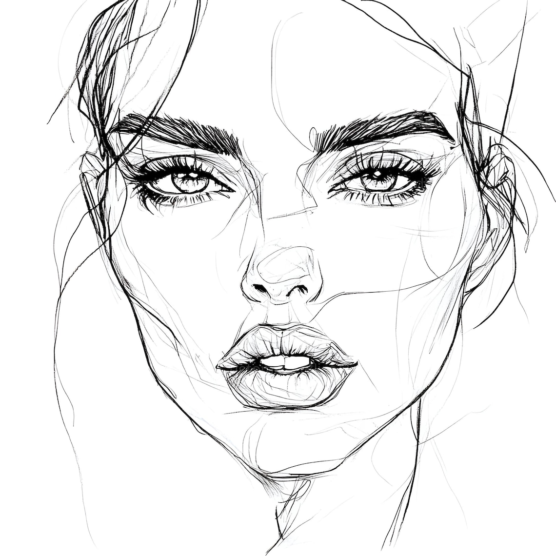 20 Woman Face Clipart, Simple Face Line Art Clipart, Abstract Face ...