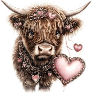 Highland Cow Love Clipart, 15 Romantic Cow With Hearts and Floral ...