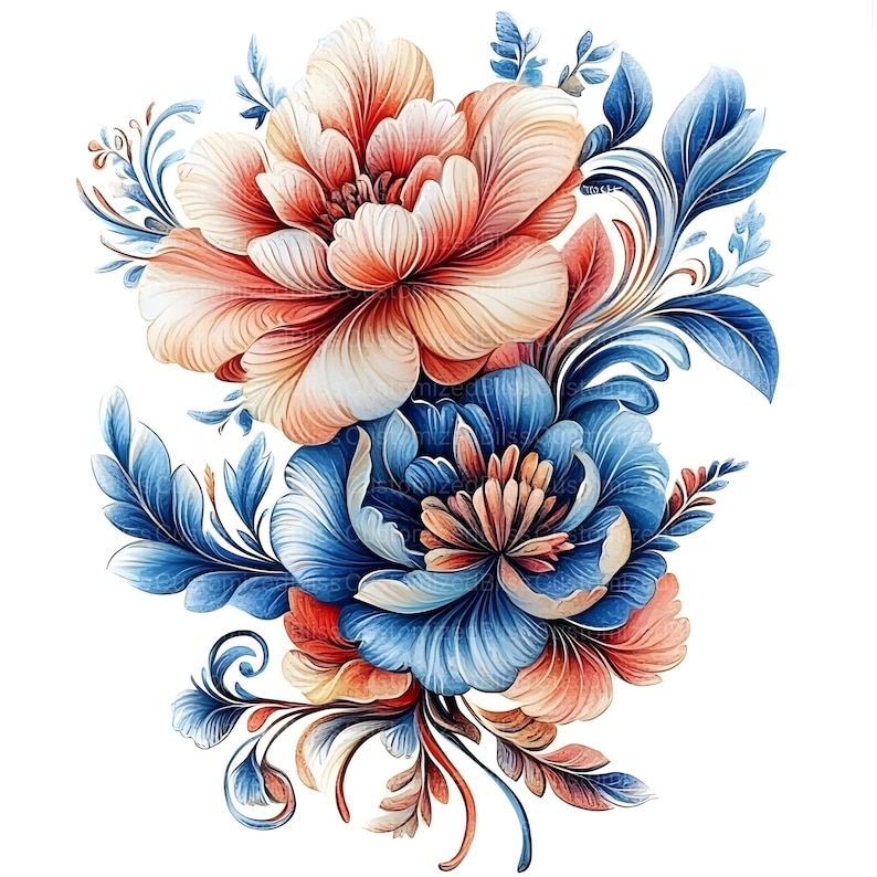 16 Folk Art Flower Clipart, Folk Clipart, Floral Clipart, Watercolor ...