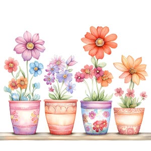 20 Cute Whimsical Flower Clipart, Row of Flowers Clipart, High Quality ...