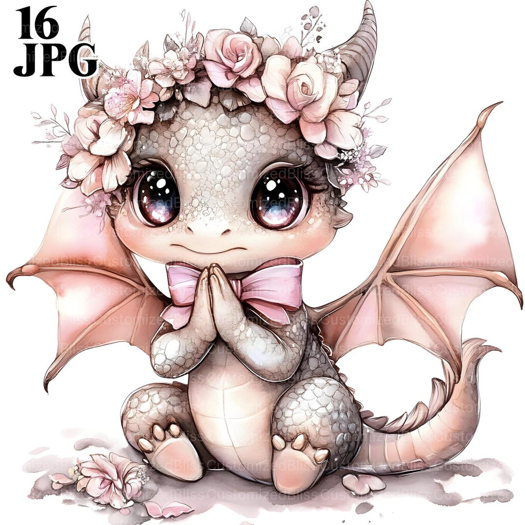 16 Baby Dragon Clipart, Praying Clipart, Pray Clipart, Floral Crown ...