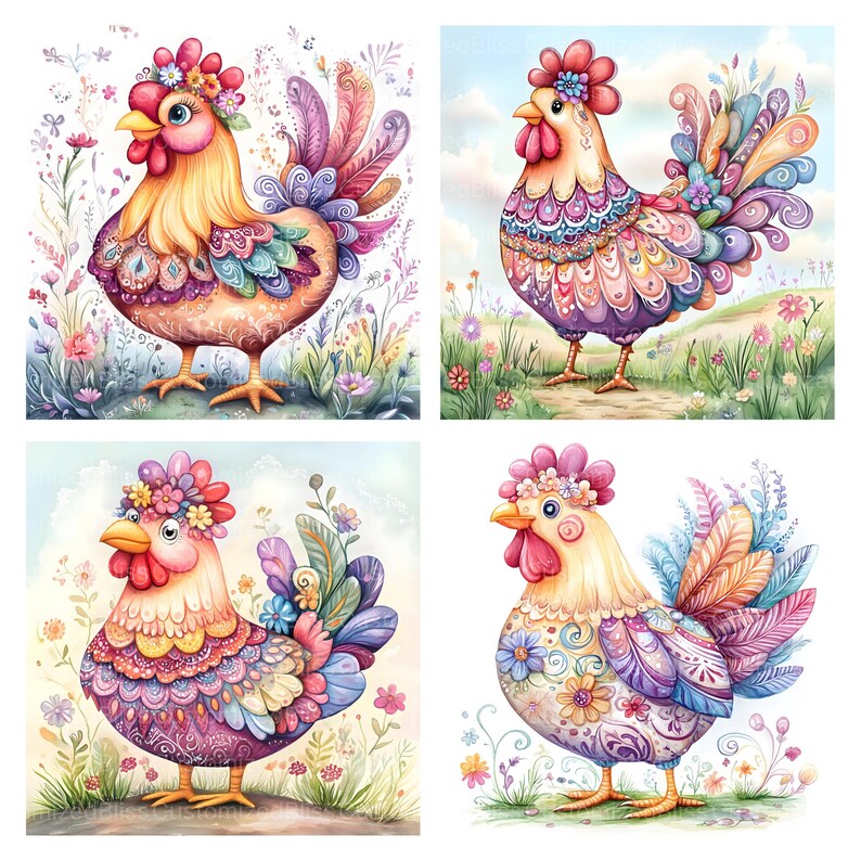 15 Chicken Clipart, Calico Chickens Clip Art Kit, High Quality Jpgs ...