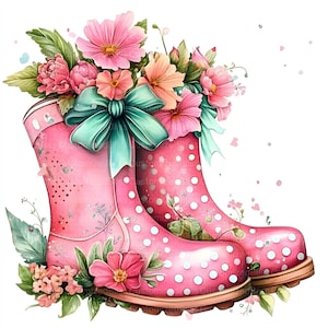 Polka Dot Rain Boots Clipart, Rubber Boots, Garden Clipart, Spring ...