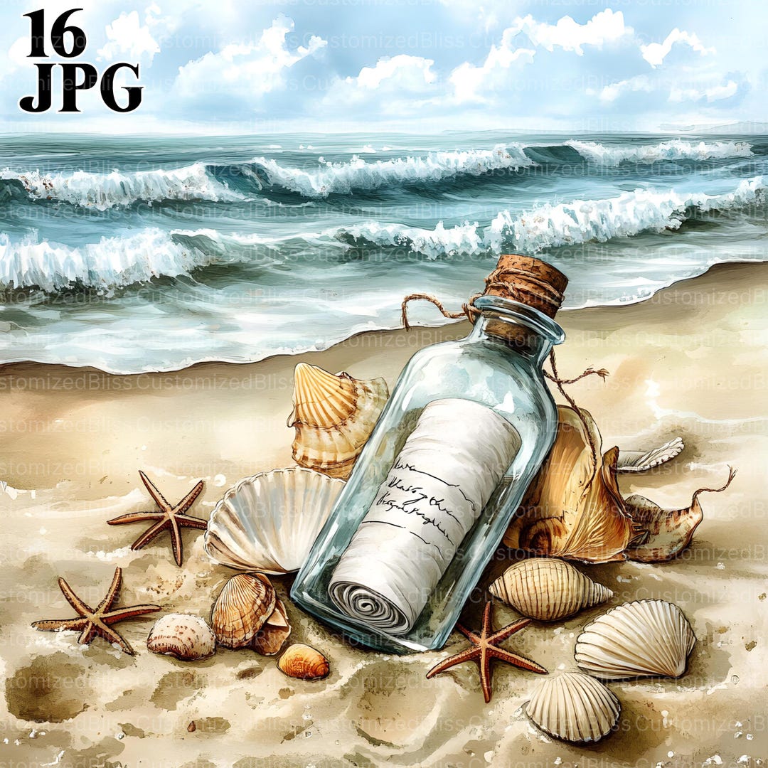 Note in A Bottle Clip Art Bundle, 16 High Res Watercolor Jpgs Junk ...