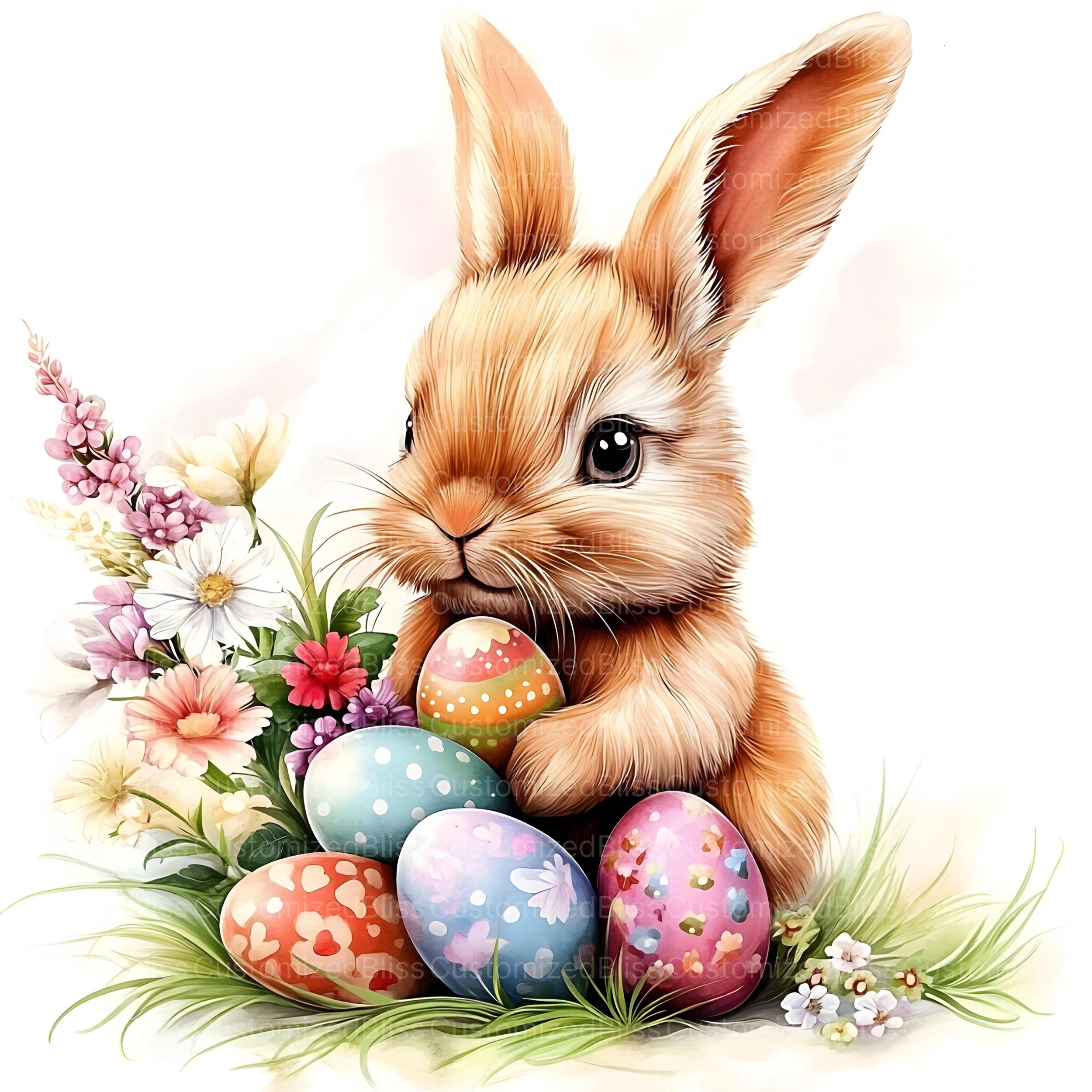 12 Easter Bunny Bouquet Egg Clipart, Bunny Clipart, Rabbit Clipart ...