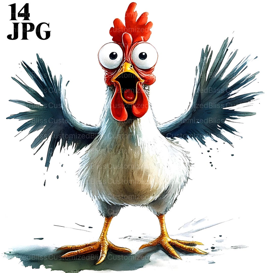 14 Funny Chicken Clipart, Funky Rooster, Silly Chicken Illustration ...