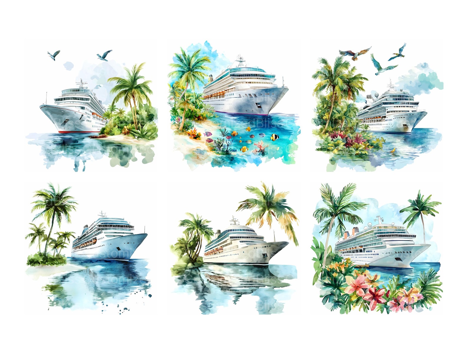 Beach and Cruise Ship Clipart, 30 High Quality Jpgs, Vacation Clipart ...