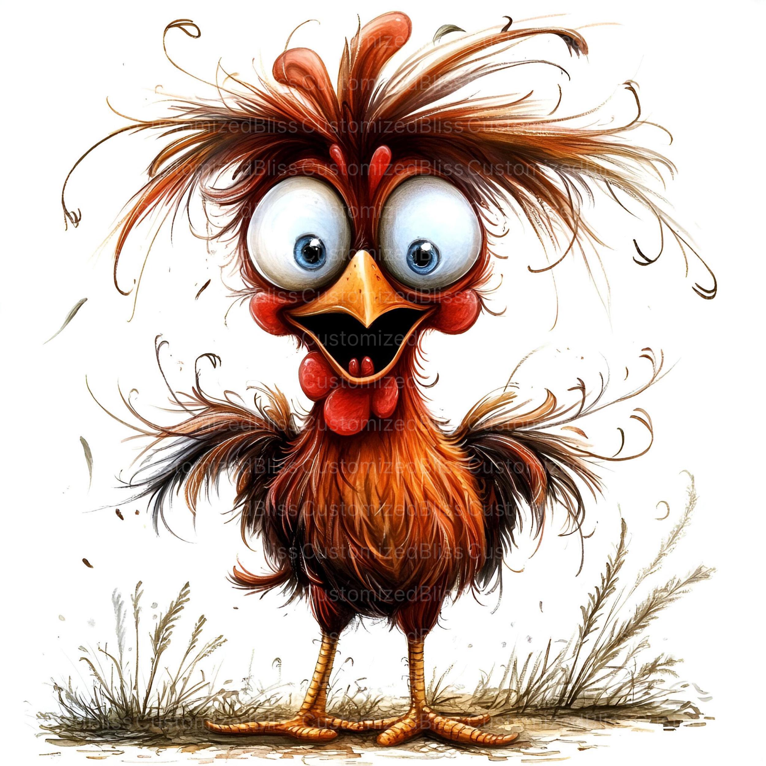 11 Funny Crazy Chicken, Quirky Cartoon Rooster Clipart, Quirky Rooster ...